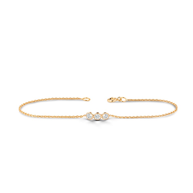 14k Gold Diamond Trio Bracelet Bezel Set Diamond Dainty Bracelet For ...