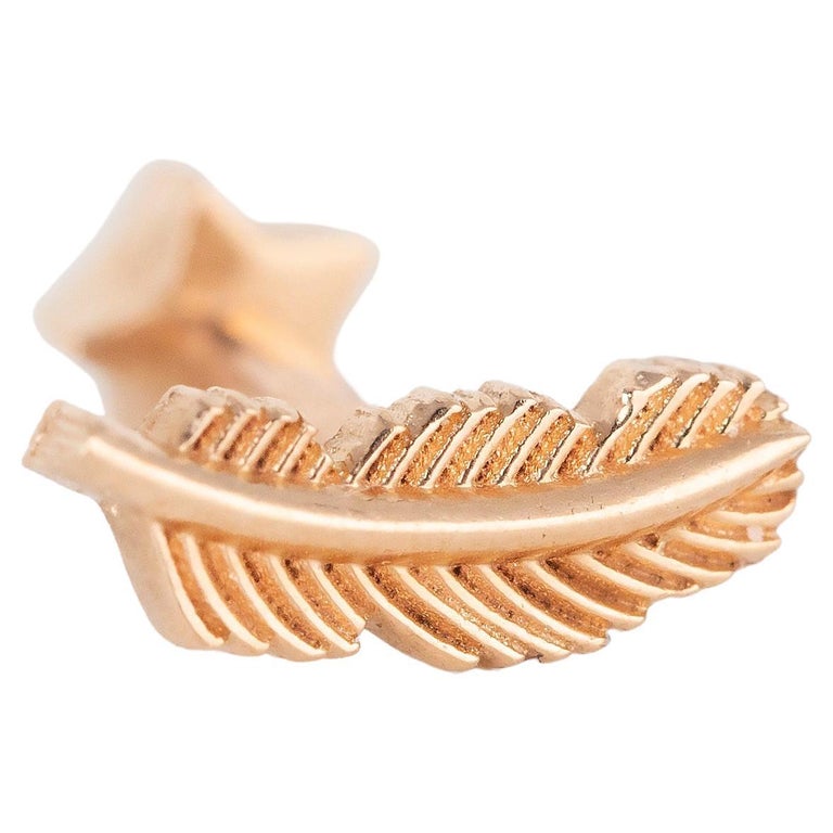 14K Rose Gold Feather Piercing, Feather Shape Gold Stud Earring For ...