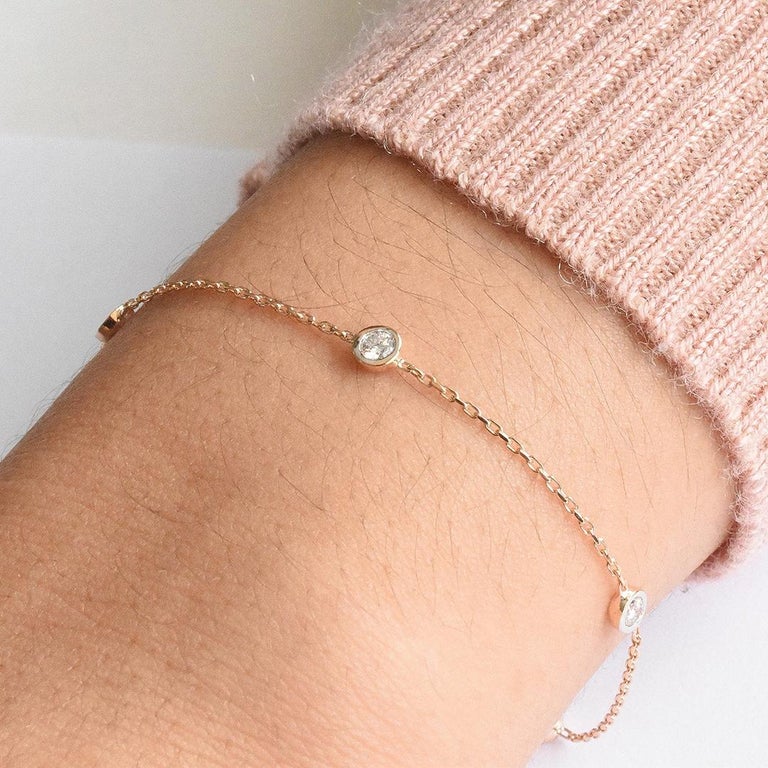 14k Gold Five Diamonds Bracelet Diamond Solitaire Bracelet For Sale at ...