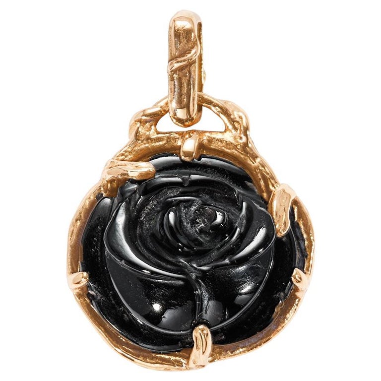 14k Rose Gold Gabrielle Rosebud Amulet Charm, Carved Black Onyx For ...