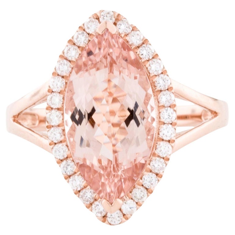 14K Rose Gold Marquise Shaped 3.50 CT Morganite and Diamond Engagement ...