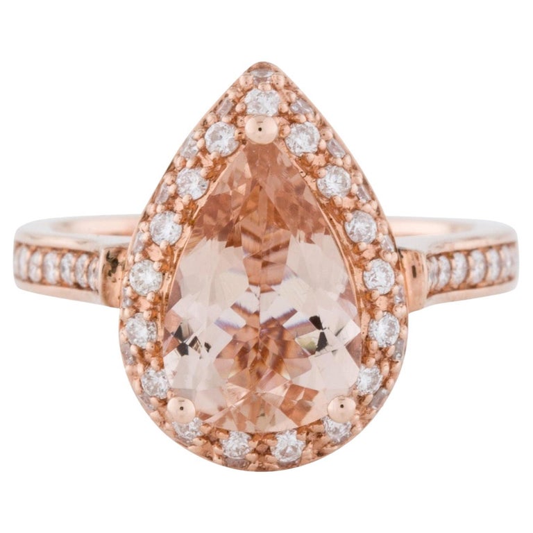 14K Rose Gold Natural 2.38 Ct Morganite Pear Shape Cocktail Ring For ...