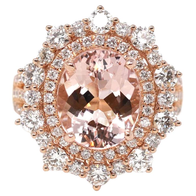 14K Rose Gold Natural Morganite Ring with Diamonds For Sale at 1stDibs