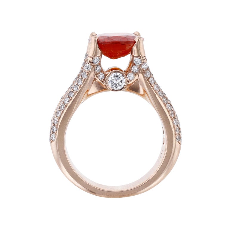 14K Rose Gold Oval Orange Sapphire Diamond Ring For Sale at 1stDibs