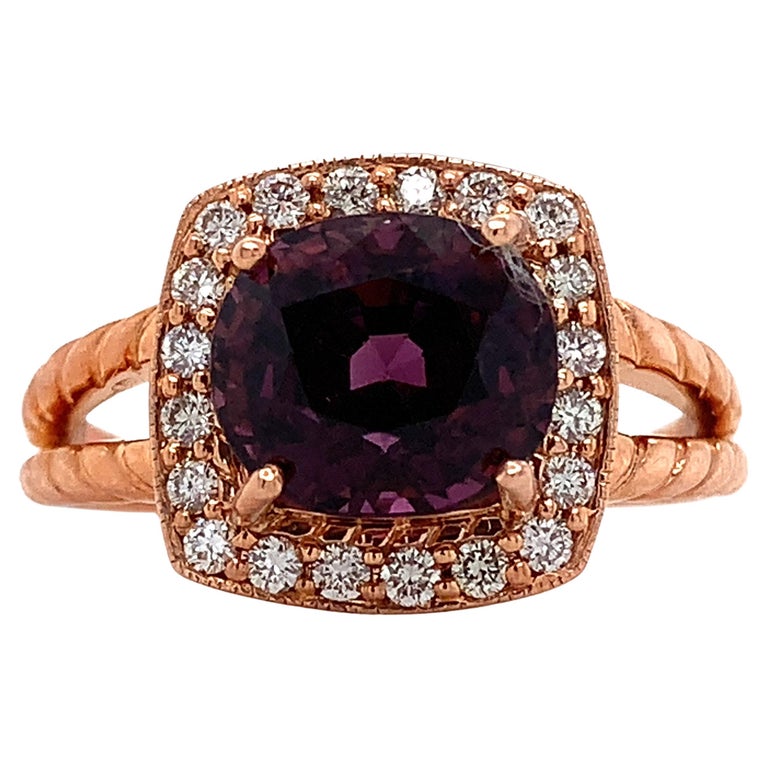 14k Rose Gold Oval Purple Spinel W/ A Halo Of Round Diamond Ring Rope ...