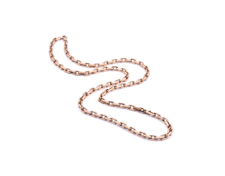 14 Karat Rose Gold Oval Square Link Chain Necklace at 1stDibs