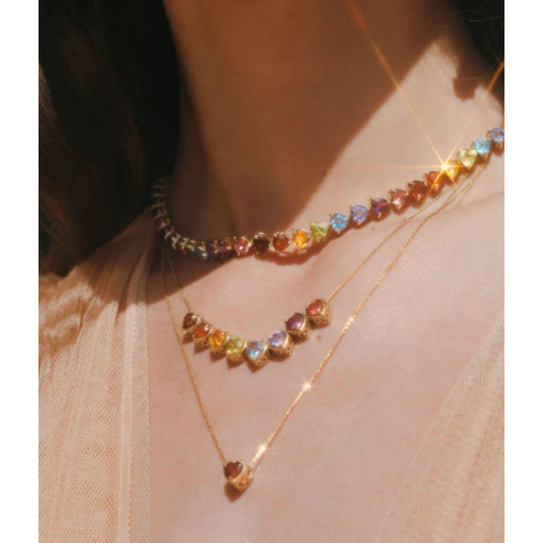 14K Rose Gold Rainbow Heart Gems Slider Necklace, Length 14 For Sale at ...