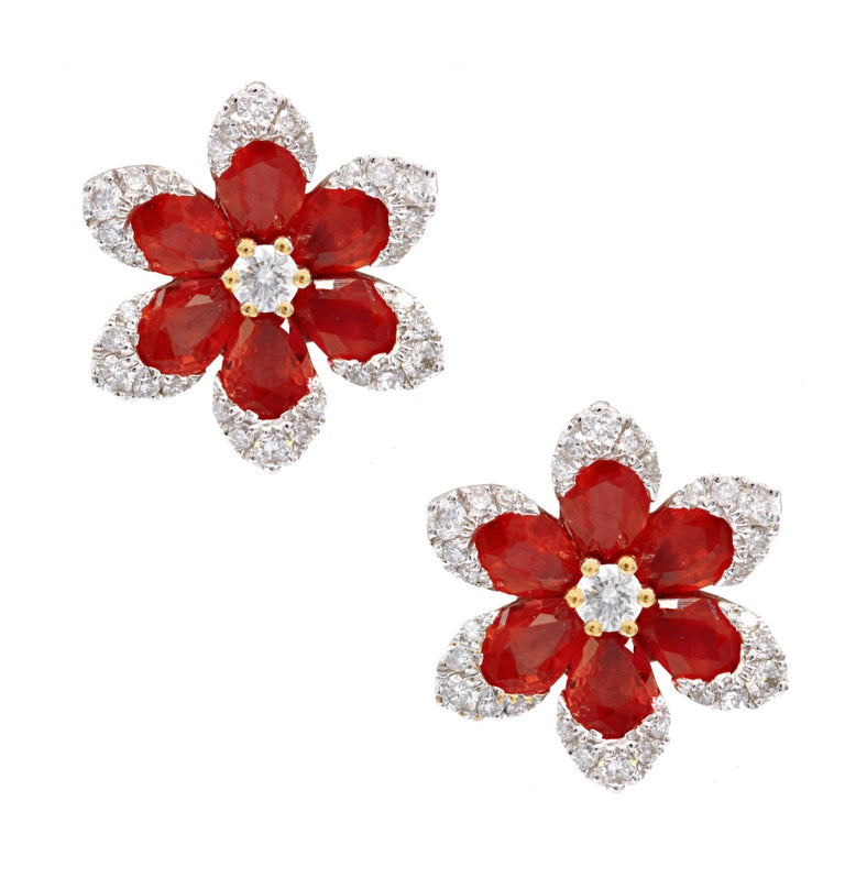 14K Rose Gold Ruby and Diamond Earrings For Sale at 1stDibs