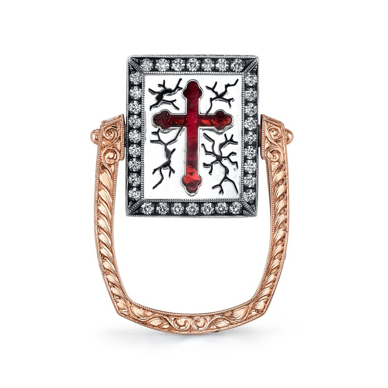 14K Rose Gold Tourmaline, Ruby and Diamond Cross Flip Ring For Sale at ...