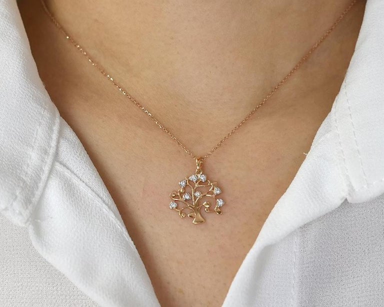 14k Gold Tree of Life Pendant Necklace Diamond Spiritual Delicate ...
