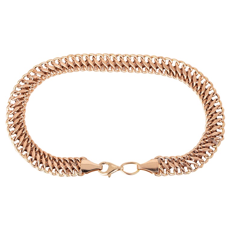 14K Rose Gold Vienna Chain Bracelet - 585K Double Curb Chain Dainty ...