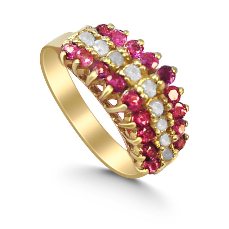 14 Karat Rubi and Diamond Pyramid Ring at 1stDibs