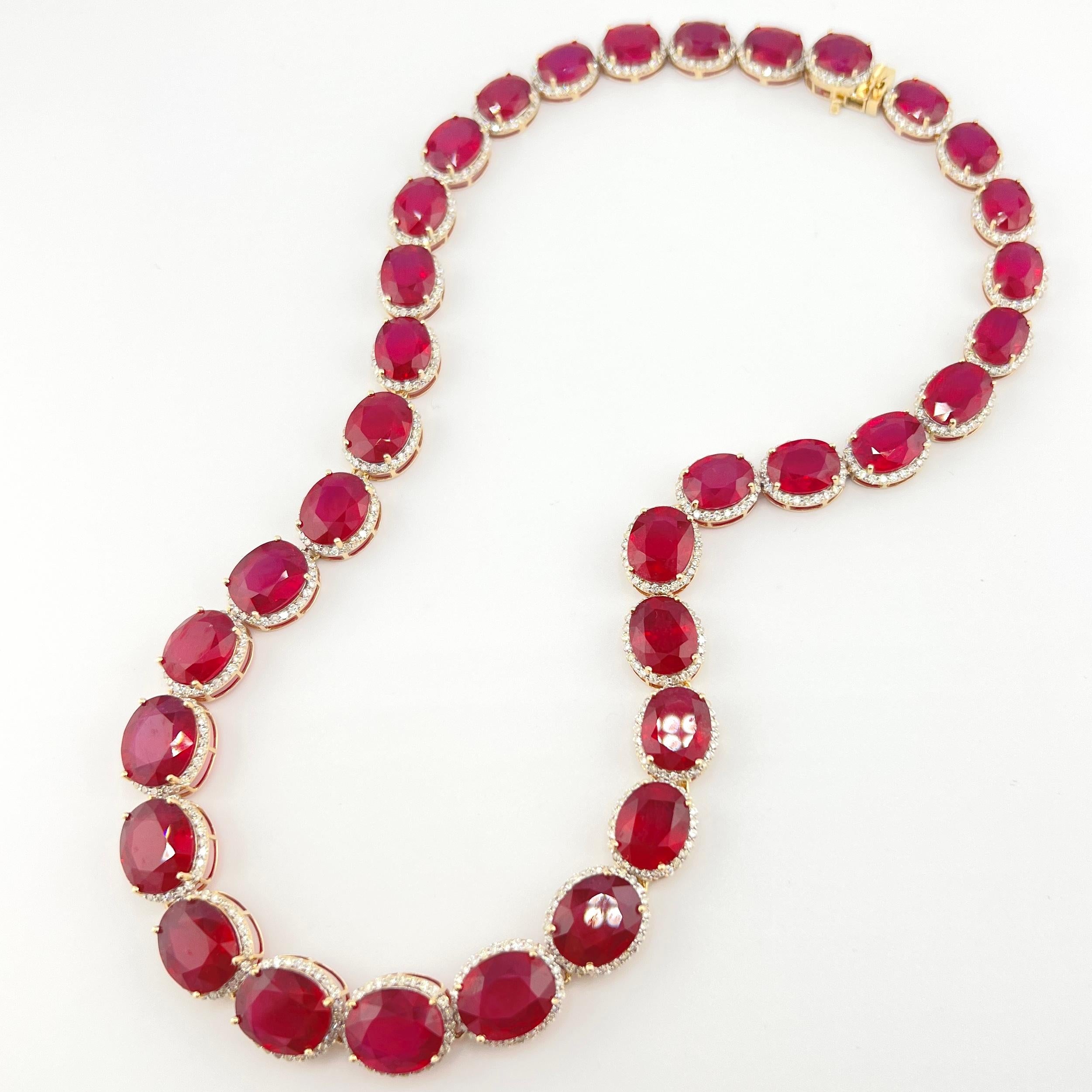 14k Ruby Diamond Necklace For Sale at 1stDibs