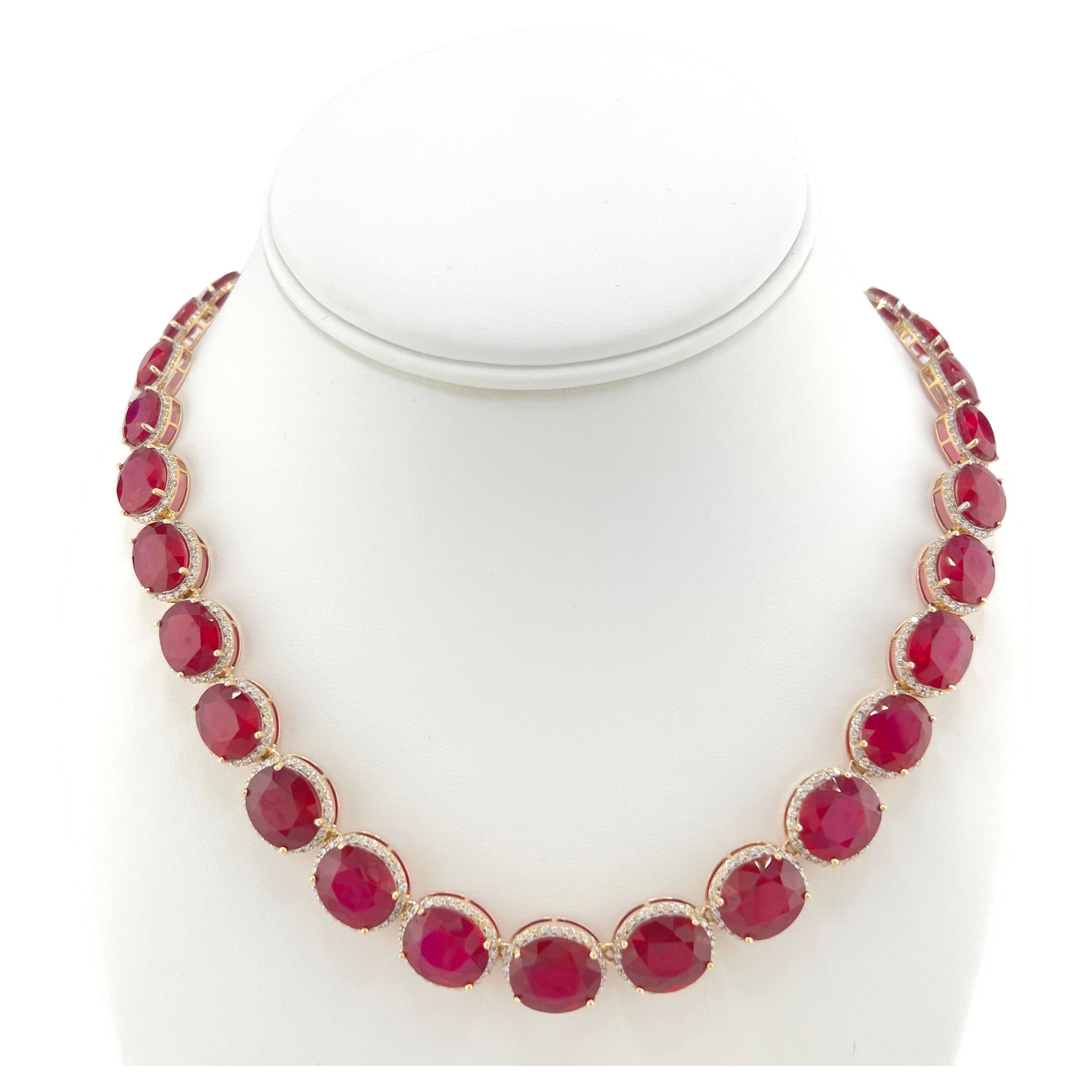 14k Ruby Diamond Necklace For Sale at 1stDibs