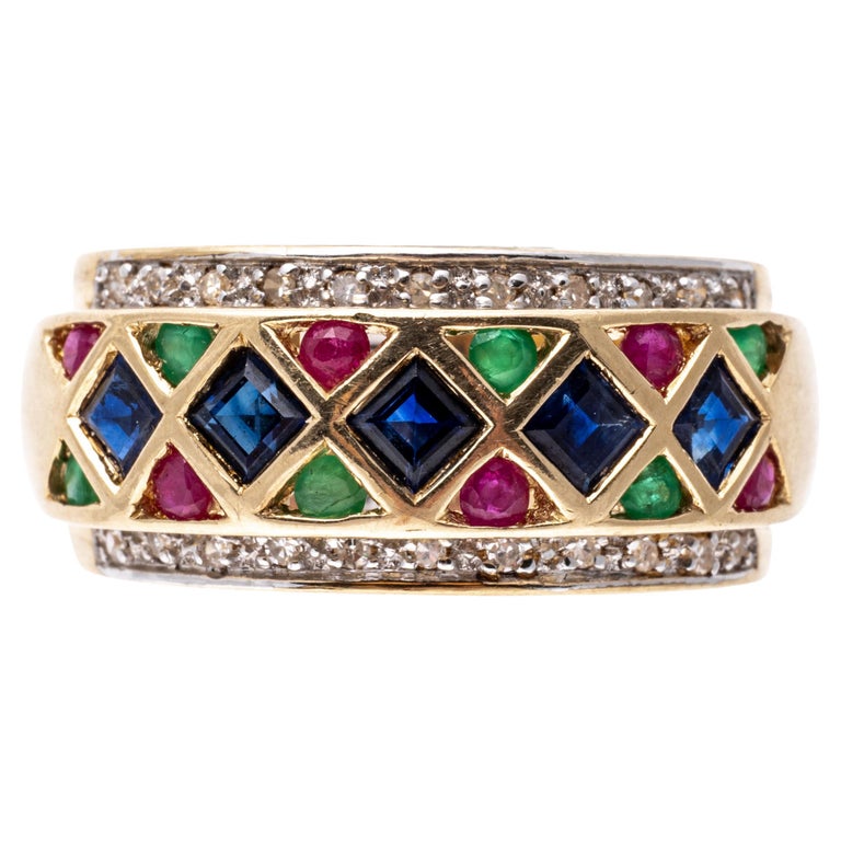 14k Sapphire, Ruby, Emerald and Diamond Ring at 1stDibs