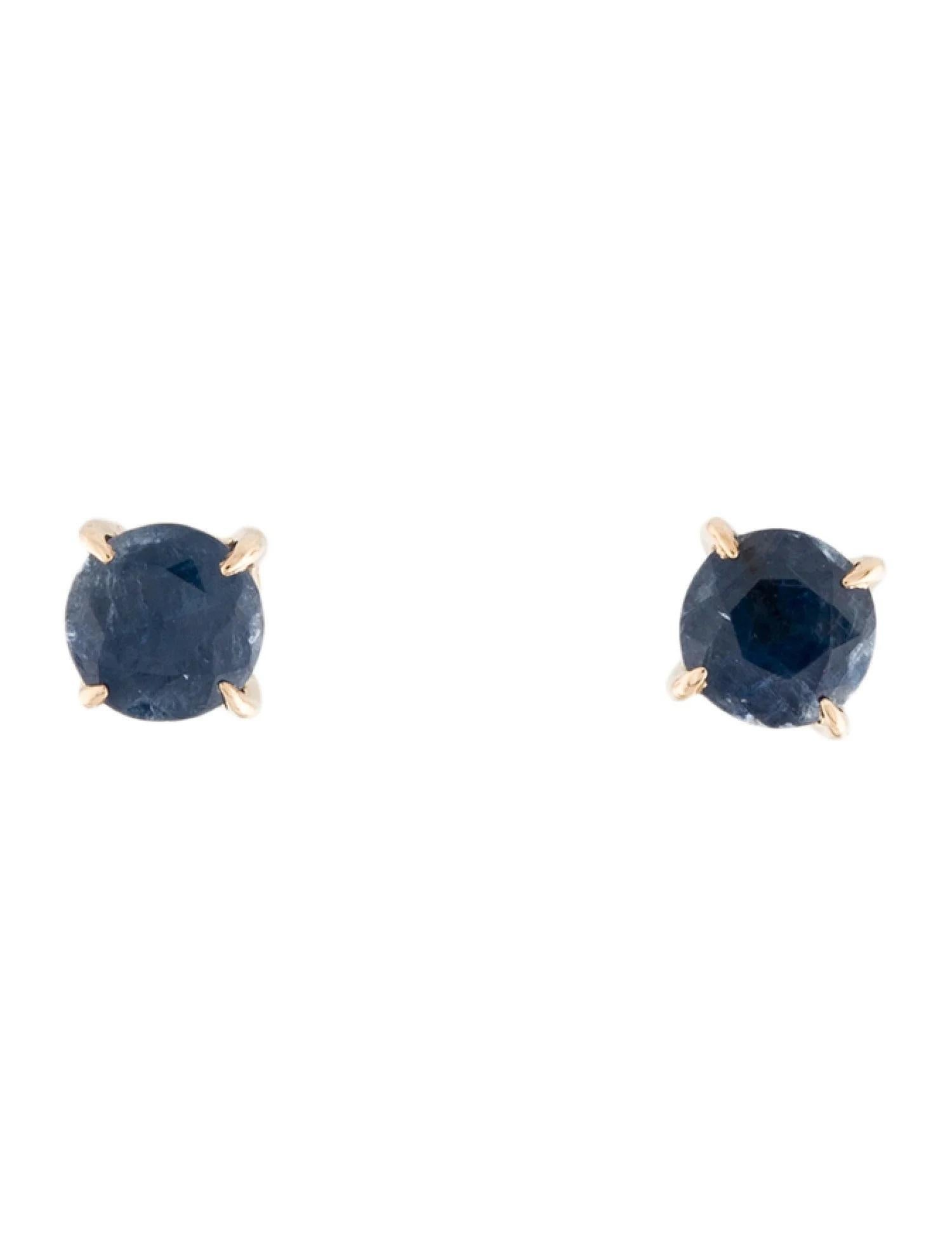 14K Sapphire Stud Earrings - Round Brilliant Blue Sapphires For Sale at ...