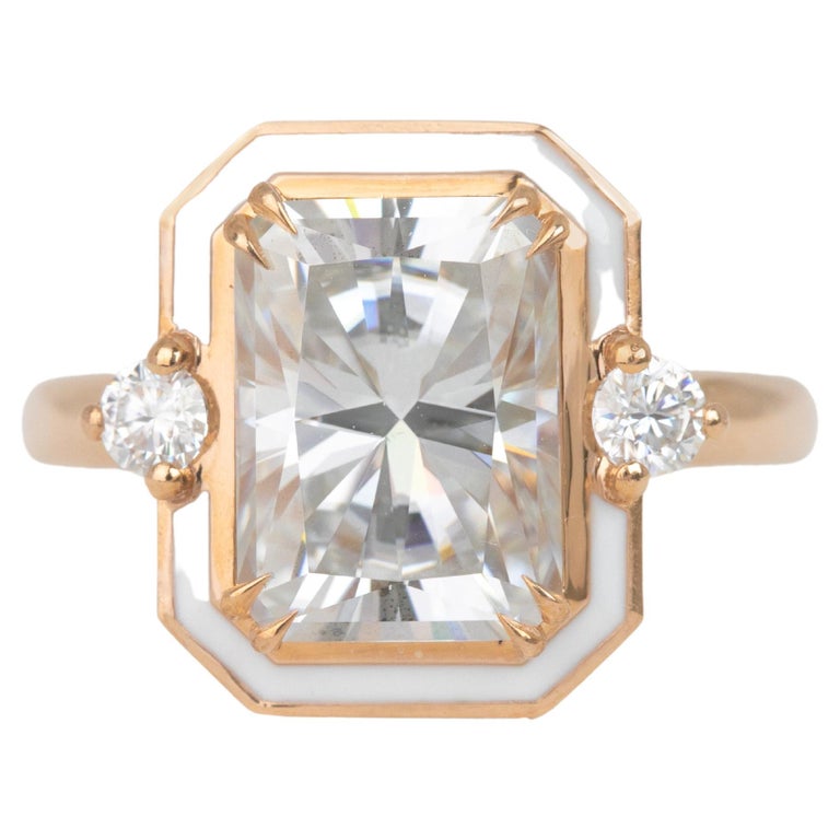 Bague Art déco en or massif 14 carats, bague en pierre de moissanite et ...