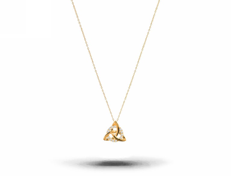 14k Solid Gold Diamond Celtic Knot Pendant Necklace Minimalist Diamond ...