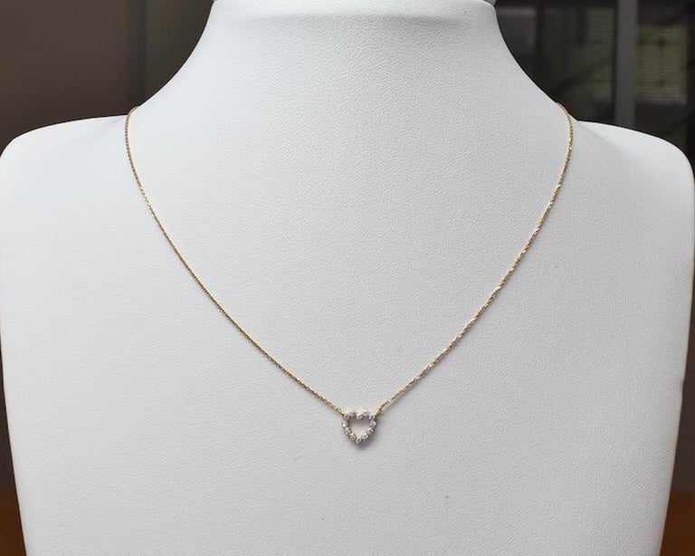 14k Gold Diamond Bezel Heart Necklace Valentine Jewelry For Sale at 1stDibs
