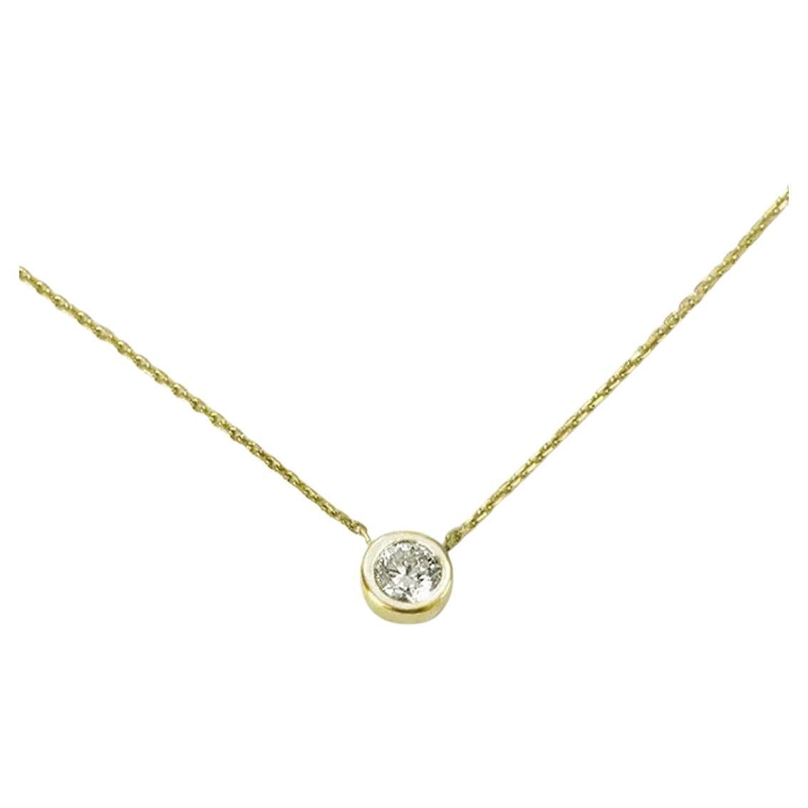 14K Yellow Gold .25ct Diamond Bezel Solitaire Necklace For Sale at 1stDibs