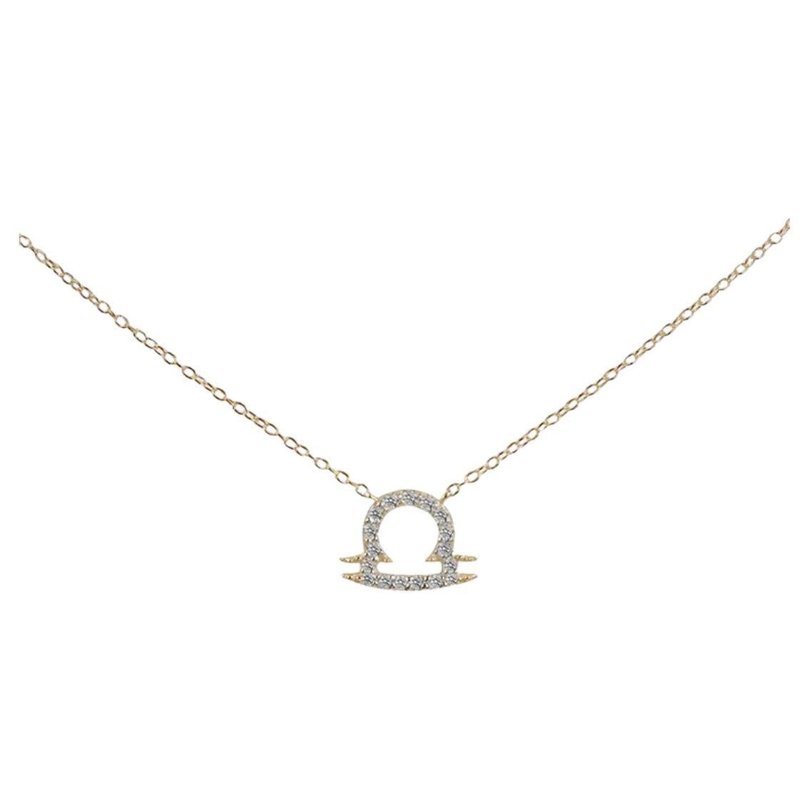 14k Solid Gold Diamond Necklace Aquarius Zodiac Sign Birth Sign ...