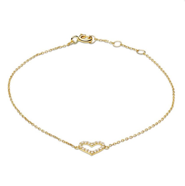 14k Solid Gold Heart Bracelet, Tiny Heart Gold Bracelet For Sale at 1stDibs