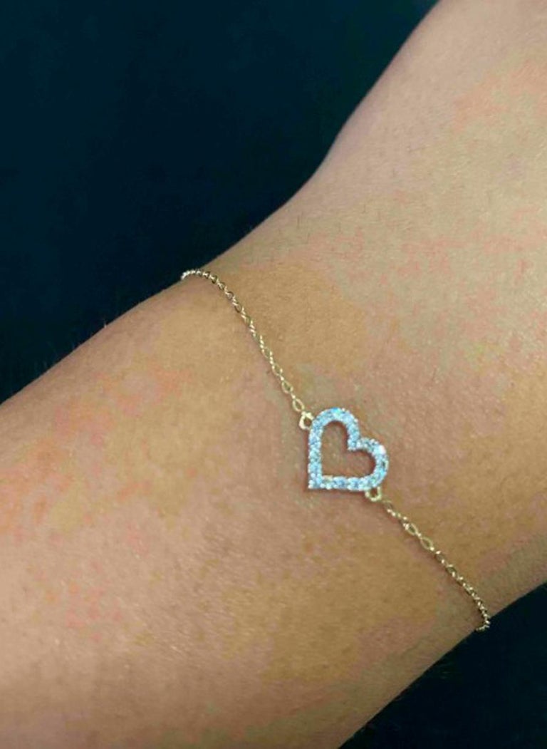 14k Solid Gold Heart Bracelet, Tiny Heart Gold Bracelet For Sale at 1stDibs