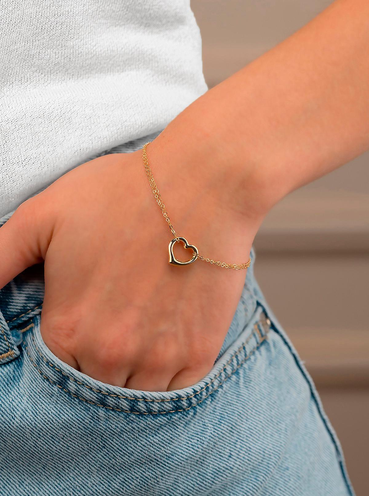 14k Solid Gold Heart Charm Bracelet, Tiny Heart Charm Gold Chain ...