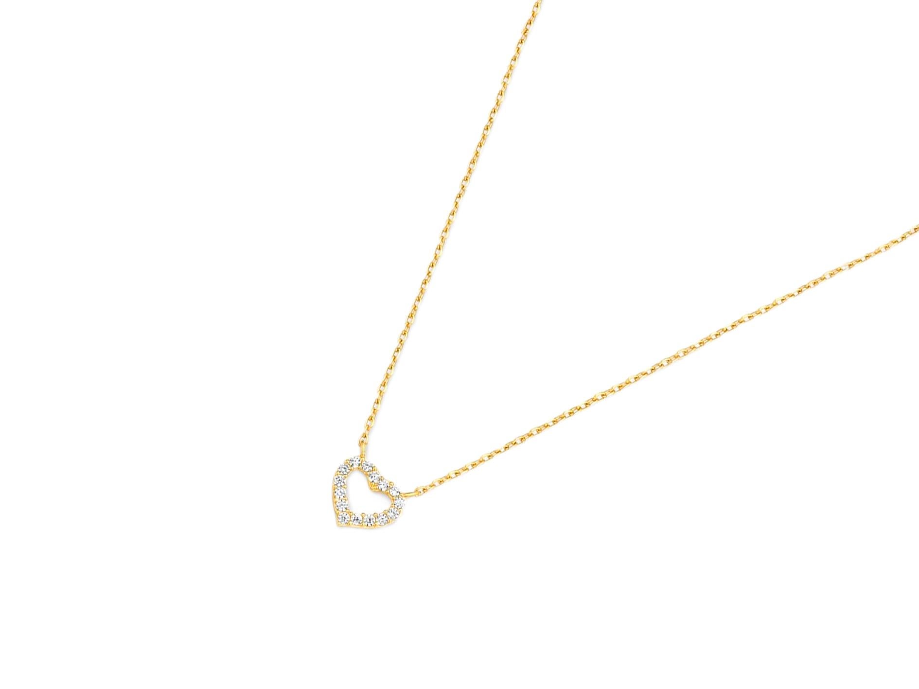 14k Solid Gold Heart Pendant Necklace, Tiny Heart Charm Gold Chain ...