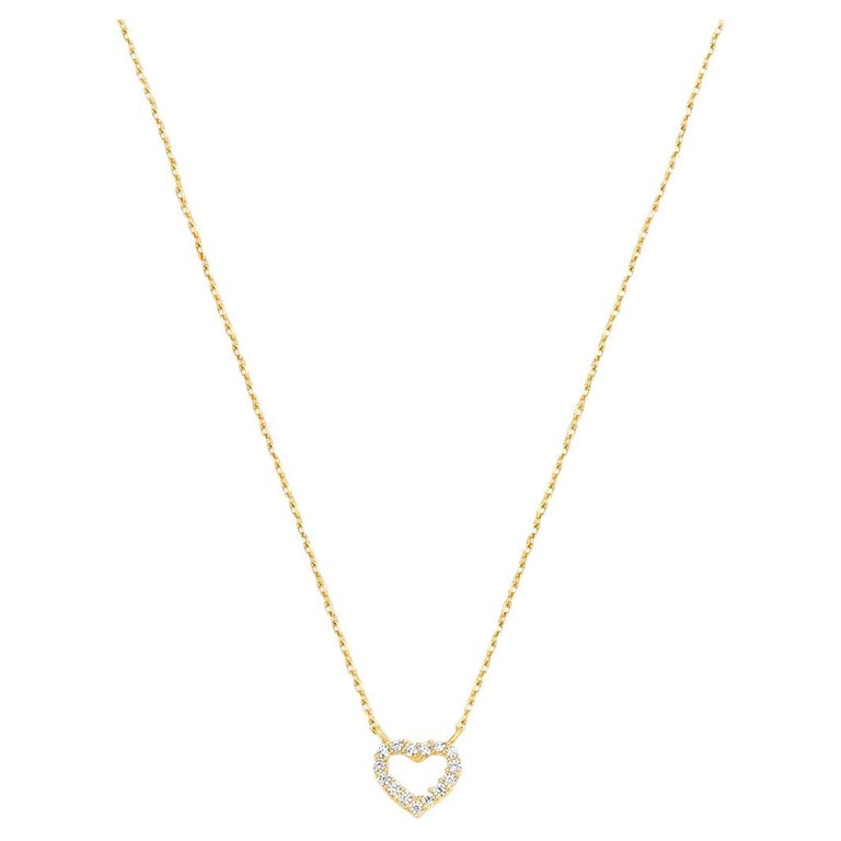 14k Solid Gold Heart Pendant Necklace, Tiny Heart Charm Gold Chain ...