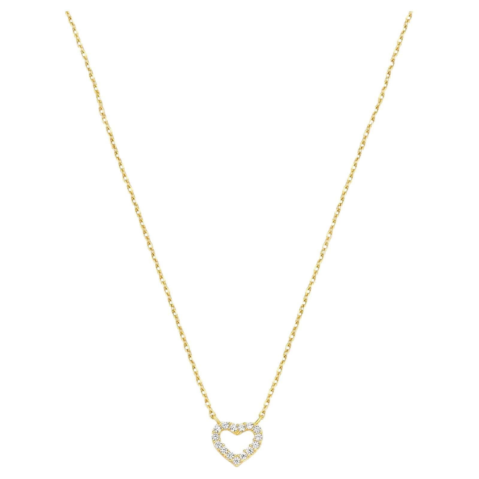 14k Solid Gold Heart Pendant Necklace, Tiny Heart Charm Gold Chain ...
