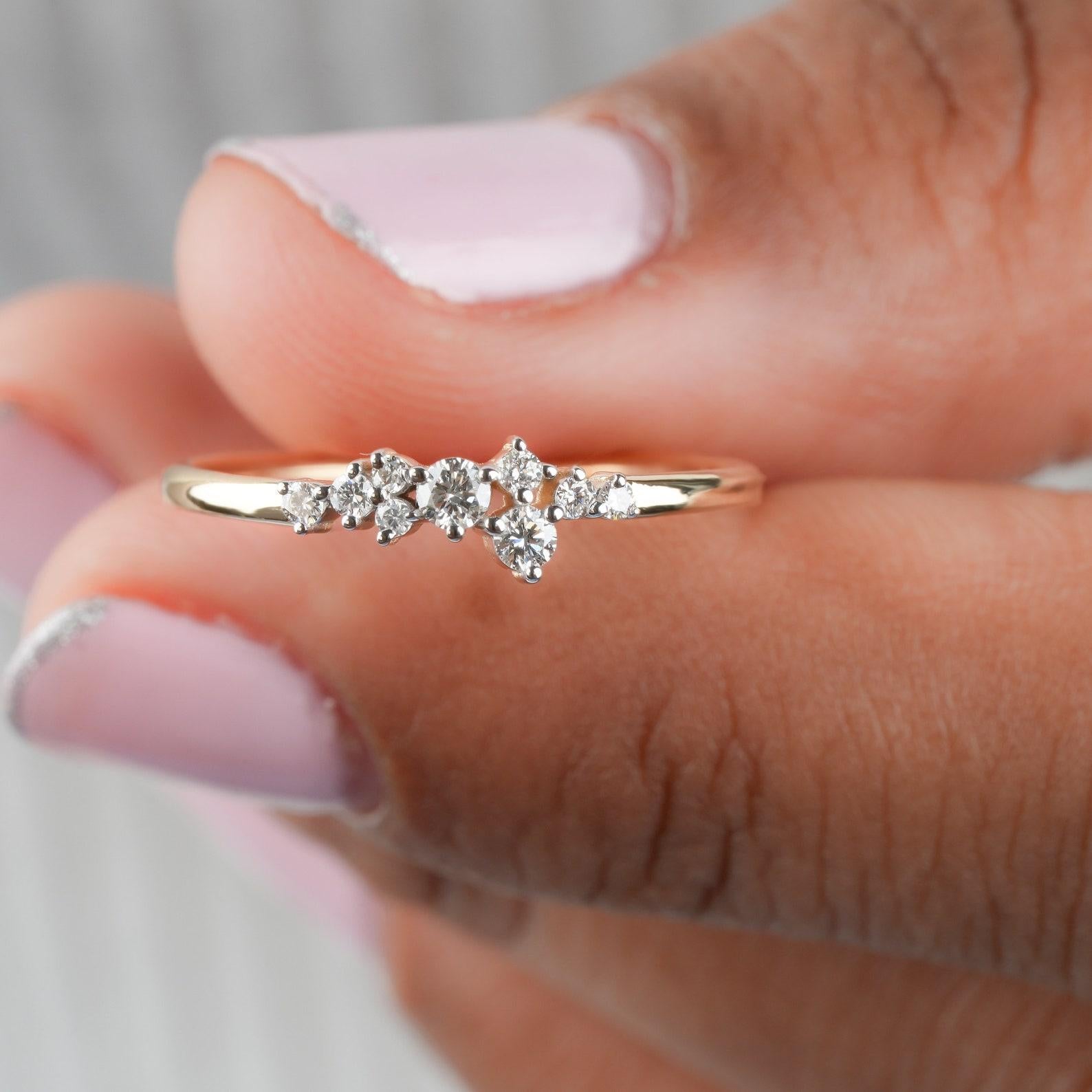 14k Solid Gold Natural Diamond Iconic Cluster Ring Minimalist Tiny Cluster Ring For Sale at 1stDibs