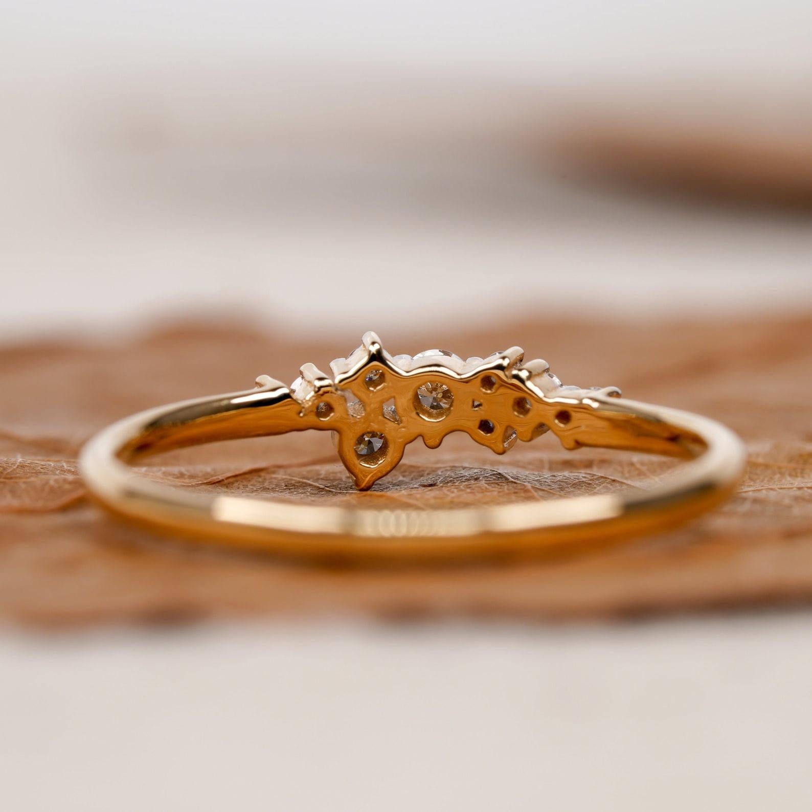 14k Solid Gold Natural Diamond Iconic Cluster Ring Minimalist Tiny Cluster Ring For Sale at 1stDibs