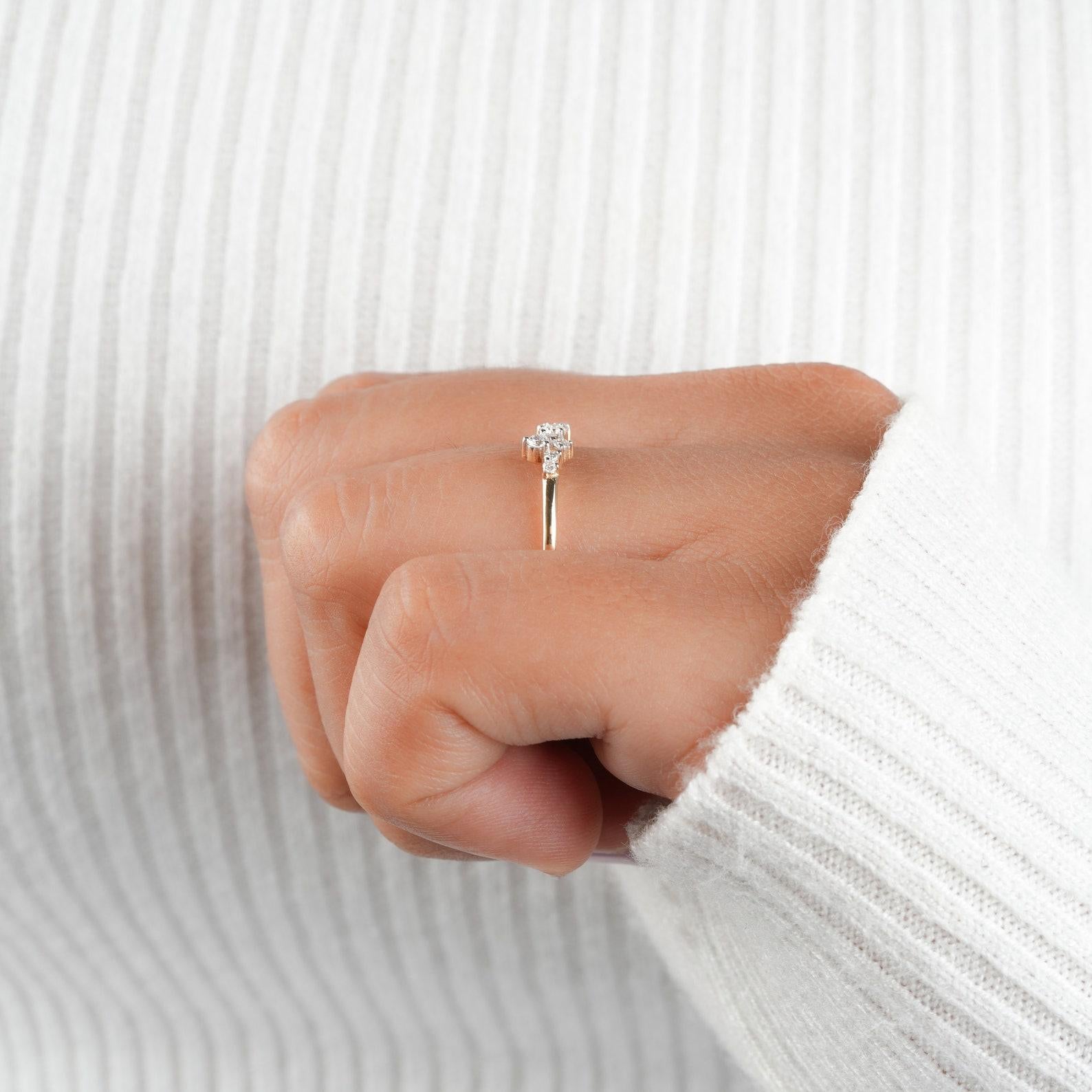 14k Solid Gold Natural Diamond Iconic Cluster Ring Minimalist Tiny Cluster Ring For Sale at 1stDibs