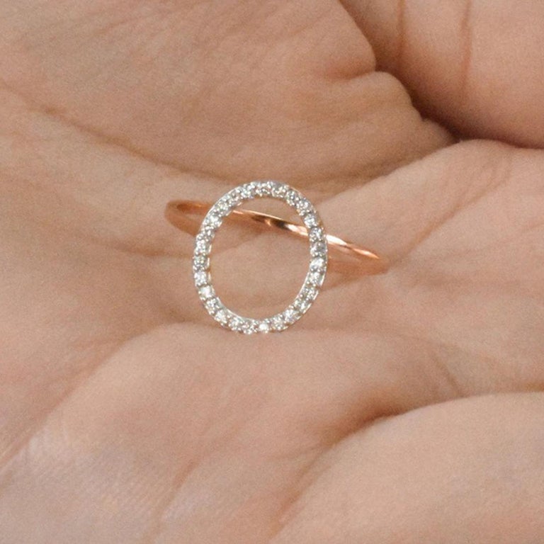 Customizable 14k Solid Gold Open Circle Diamond Ring Semi-Oval Proposal ...