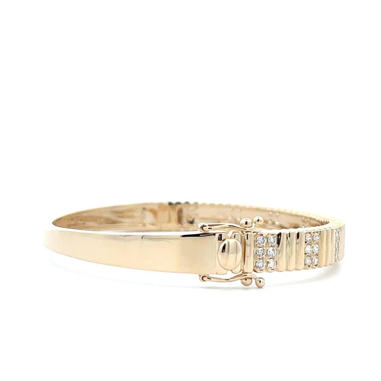 14k Solid Gold Ridge Bangle with Diamond Clusters For Sale at 1stDibs