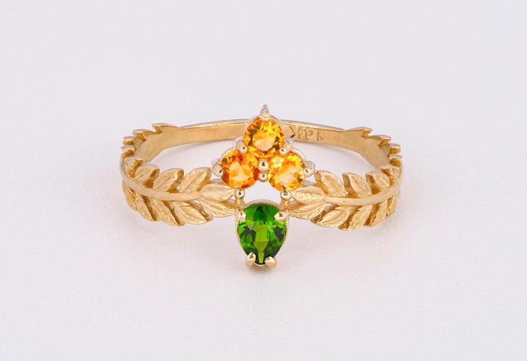 Customizable 14k Solid Gold Ring with Chrome Diopside and Sapphires For ...