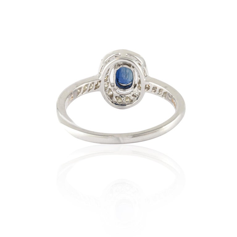 Customizable Simple 14K Solid White Gold Halo Diamond and Blue Sapphire ...