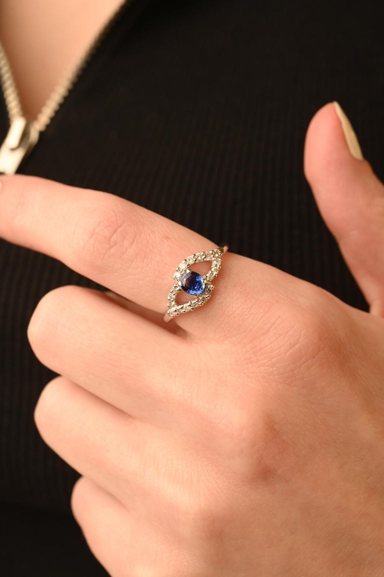 Customizable Alluring Blue Sapphire Ring with Diamonds Set in 14K Solid White Gold For Sale at ...