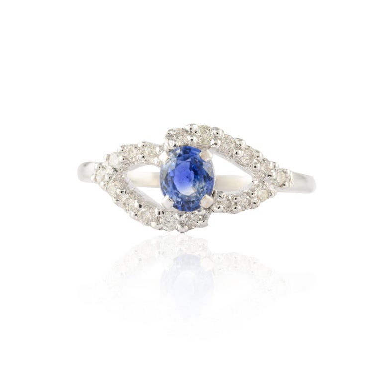 Customizable Alluring Blue Sapphire Ring with Diamonds Set in 14K Solid White Gold For Sale at ...