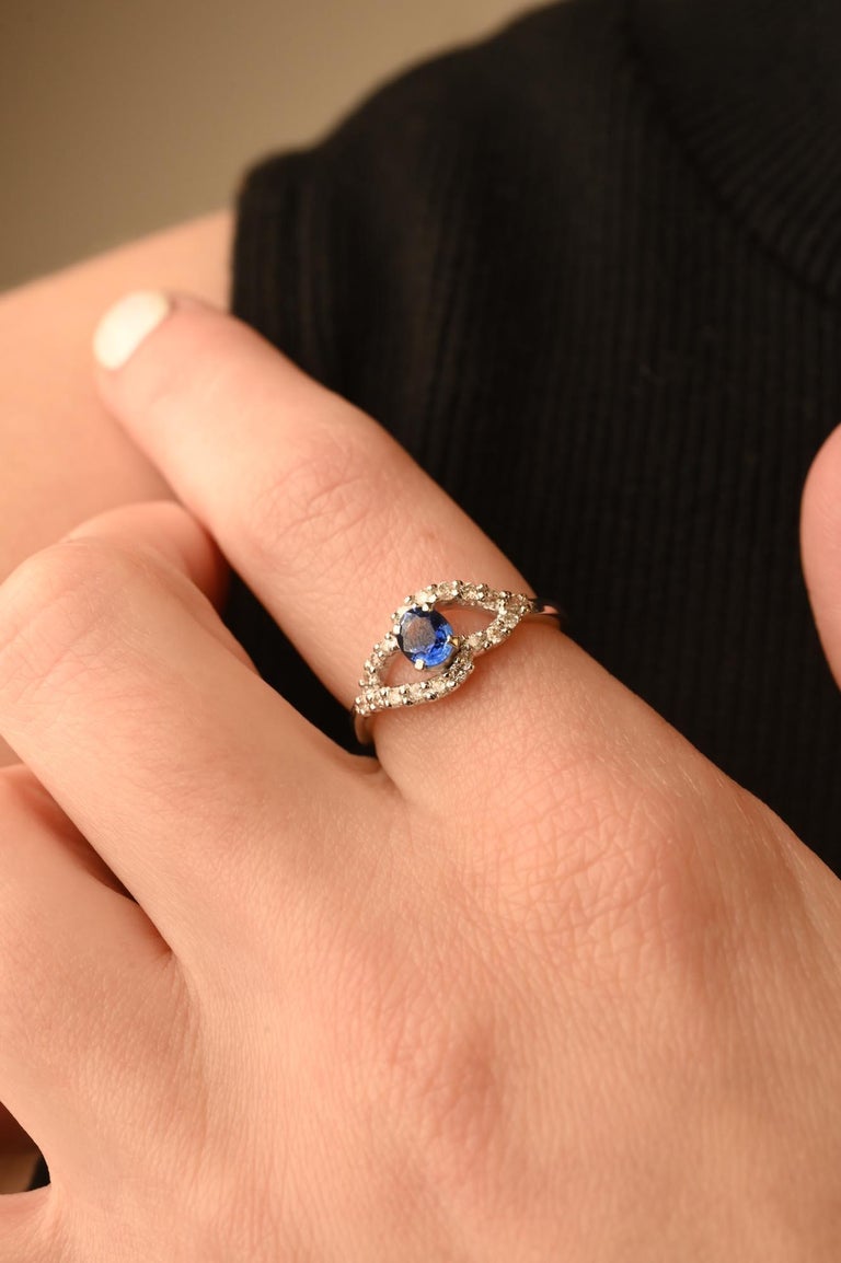 Customizable Alluring Blue Sapphire Ring with Diamonds Set in 14K Solid White Gold For Sale at ...