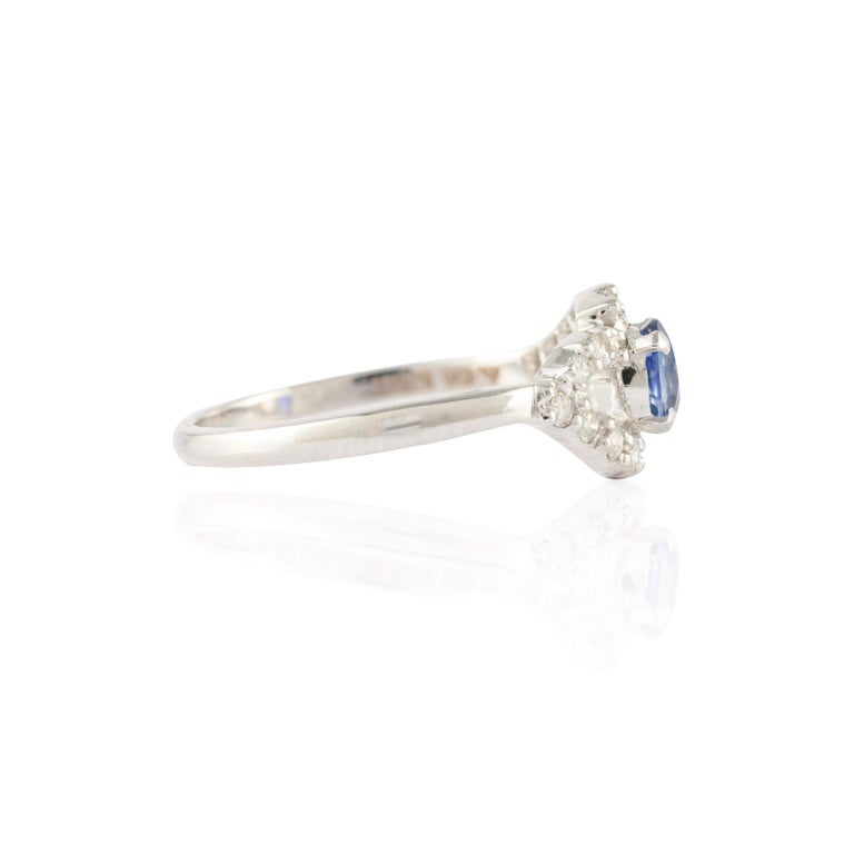 Customizable Alluring Blue Sapphire Ring with Diamonds Set in 14K Solid White Gold For Sale at ...