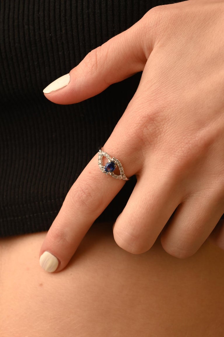 Customizable Alluring Blue Sapphire Ring with Diamonds Set in 14K Solid White Gold For Sale at ...