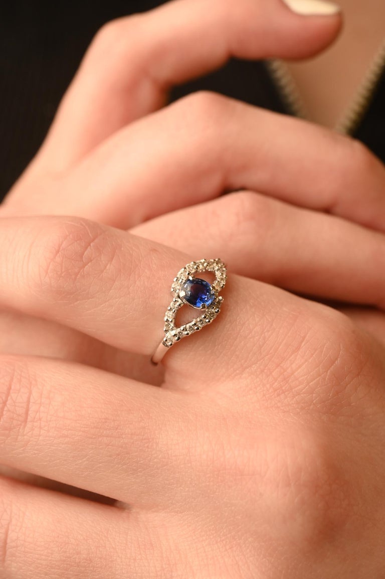 Customizable Alluring Blue Sapphire Ring with Diamonds Set in 14K Solid White Gold For Sale at ...