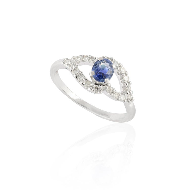 Customizable Alluring Blue Sapphire Ring with Diamonds Set in 14K Solid White Gold For Sale at ...