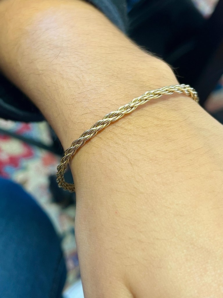 14K Solid Yellow Gold Rope Chain Interlocking Bangle Bracelet For Sale ...