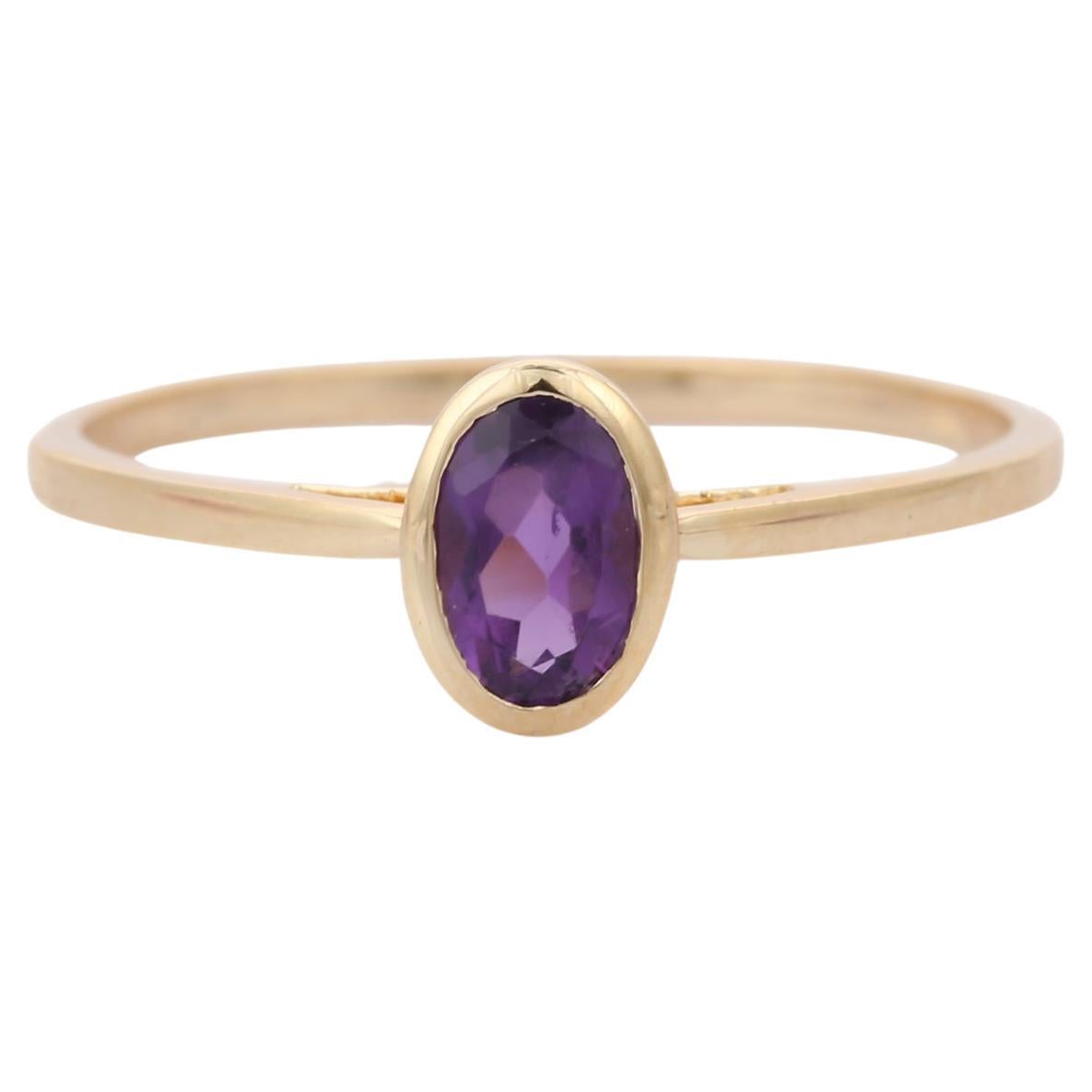 Customizable 14k Solid Yellow Gold Stackable Ring of Amethyst Gemstone ...