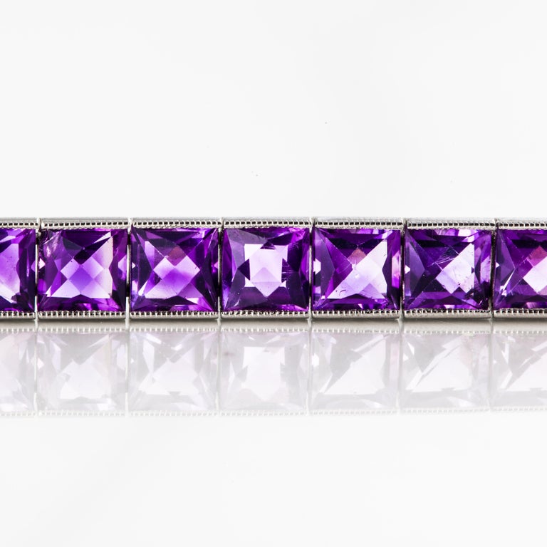 Square-Cut Amethyst Line Bracelet in 14K White Gold For Sale at 1stDibs