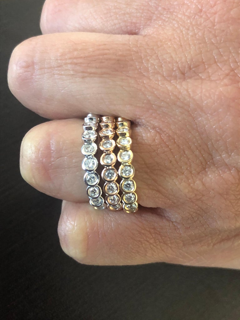 14 Karat Stackable Tricolor Bezel Diamond Rings For Sale at 1stDibs