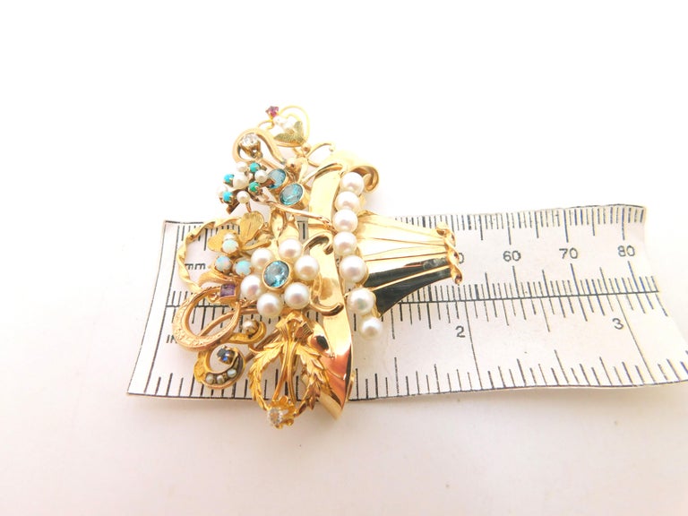 14K Stick Pin Collection Flower Basket Brooch For Sale at 1stDibs